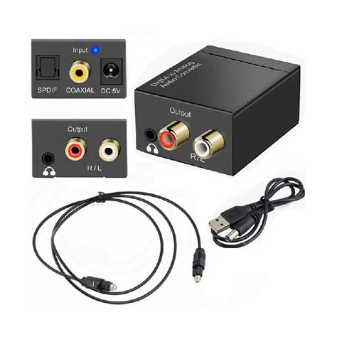Black Digital Optical Coaxial To Analog Rca Rl Audio Converter With 3