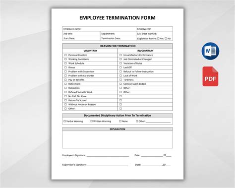 Employee Termination Form Editable Printable Hr Template Printable