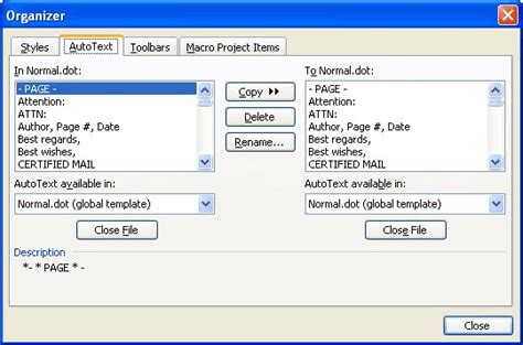 deleting multiple autotext entries microsoft word