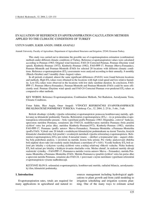 pdf evaluation of reference evapotranspiration calculation methods