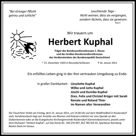 Traueranzeigen Von Herbert Kuphal Trauernnde