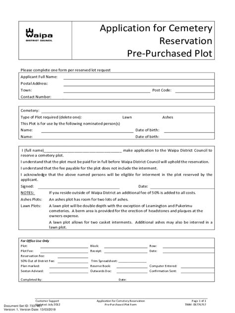 Fillable Online Ecm7337461v1application For Cemetery Reservation Pre