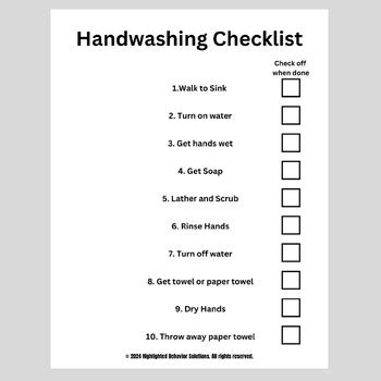 10 Steps Handwashing Task Analysis Checklist And Visual Schedule