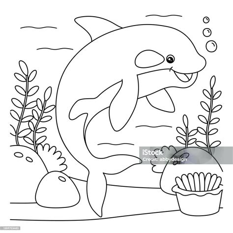 Ilustración De Dibujo Para Colorear De Orcas Para Niños Y Más Vectores