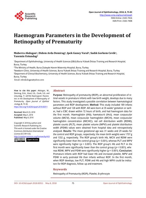 pdf haemogram parameters in the development of retinopathy of prematurity