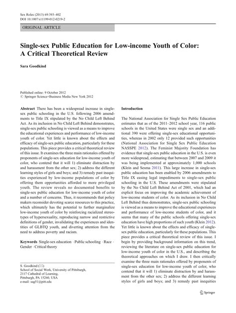 Pdf Single Sex Public Education For Low Income Youth Of Color A