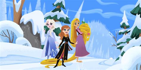 Anna Elsa And Rapunzel In Winter Forest Tangled By Josephpatrickbrennan