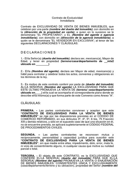 Contrato De Exclusividad Inmobiliaria Pdf Justicia Crimen Y Violencia