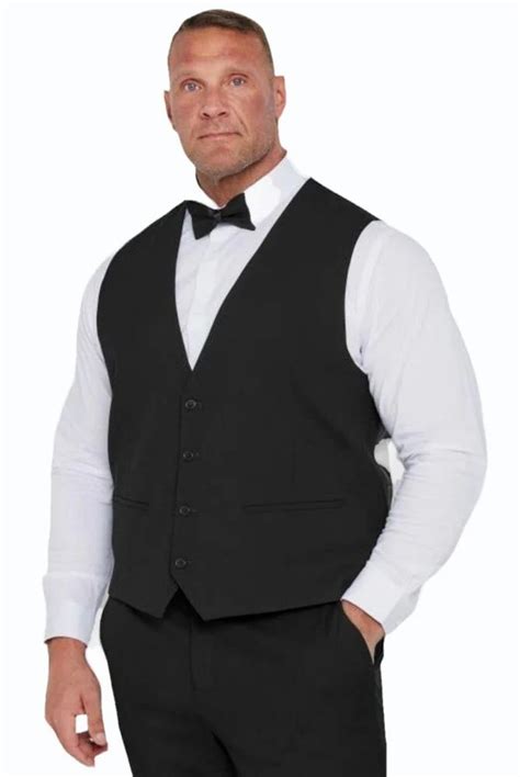 Mens Plain Slim Fit Polyester Waistcoat For Formal Wear Black At