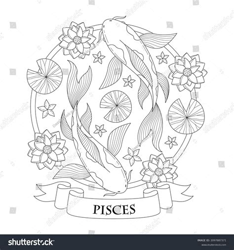 Pisces Zodiac Sign Hand Drawing Coloring Stock Vector Royalty Free