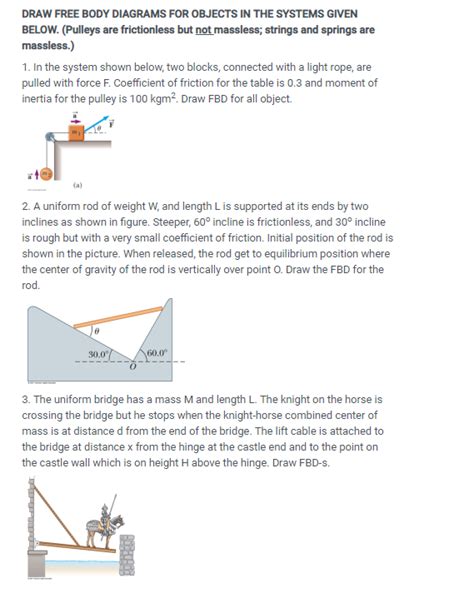 solved please draw fbd for all three diagrams if you going