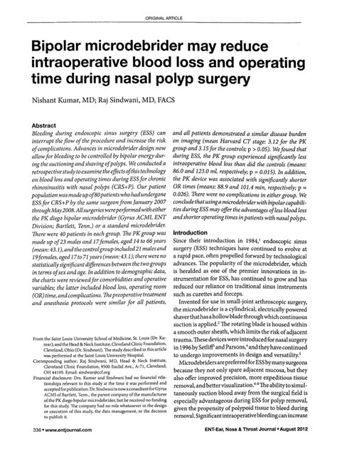 Bipolar Microdebrider May Reduce Intraoperative Blood Loss And