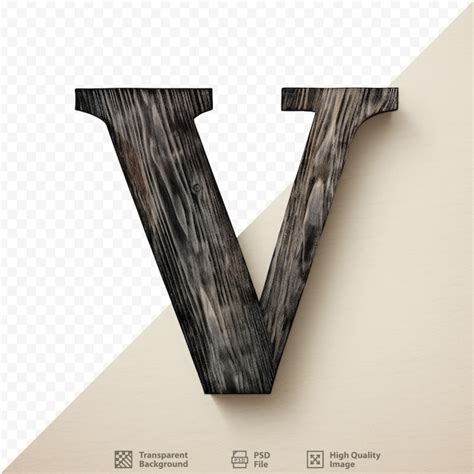 Premium Psd Black And White Wooden Lowercase V With Wood Grain