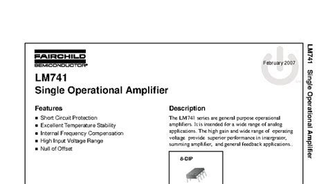 Lm741 Operational Amplifier Features And Specifications Overview Studocu