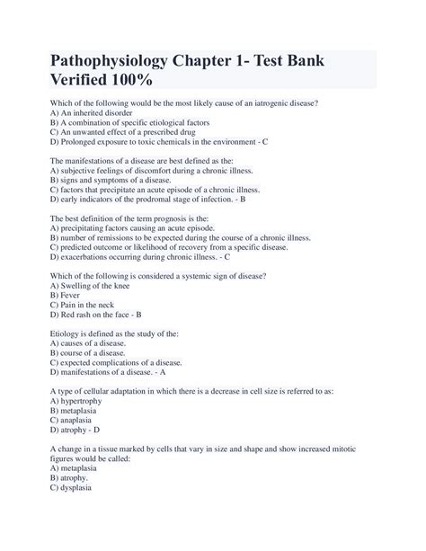 Pathophysiology Test Bank Exam Question And Answers Correct A Score Docmerit