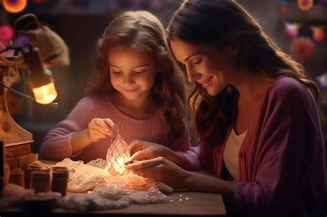Imagen Amorosa De Una Madre Y Su Hija Haciendo Artesan A Generative Ai Foto Premium