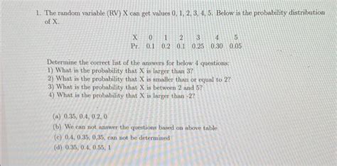 solved the random variable rv x can get values