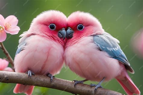 Premium Photo Two Very Cute Pink Birds In Love