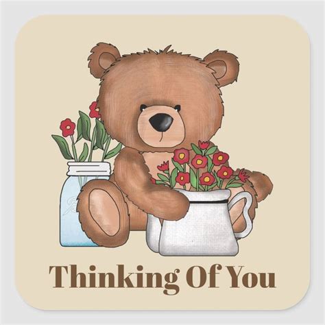 Cute Thinking Of You Bear Square Sticker Zazzle Thinking Of You
