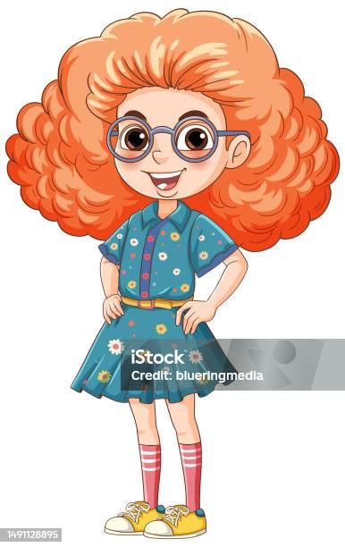 Set Of Nerd Geek Girl Cartoon Character Wearing Glasses Stock