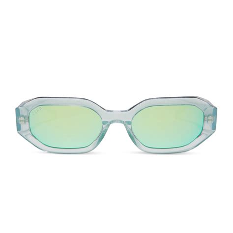 Allegra Rectangle Sunglasses Opalescent Turquoise And Ice Mirror Diff