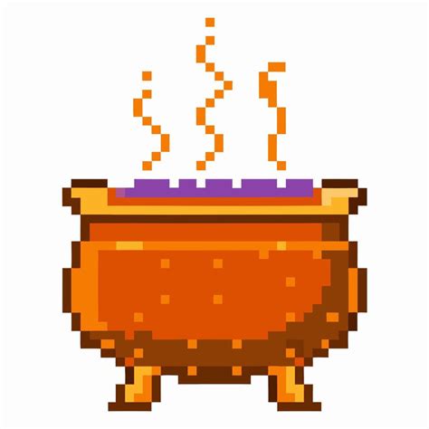 Pixel Art Magic Cauldron With Bubbling Purple Potion Fantasy Alchemy