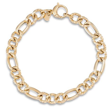 14k Gold Classic Italian Polished And Textured Figaro Bracelet 7 M