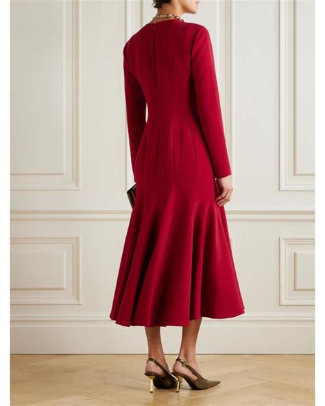 Carolina Herrera Pleated Paneled Crepe Midi Dress In Red Lyst Uk