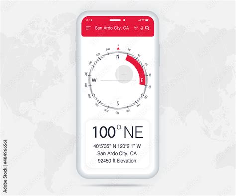 Compass Ui Ux Gui Screen App On Smartphone For Navigation Concept Phone Interface Design