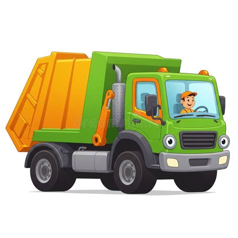 Cartoon Illustration Of An Orange Garbage Truck With Animated Facial