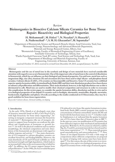 Pdf Bioinorganics In Bioactive Calcium Silicate Ceramics For Bone