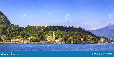 Tremezzo Tremezzina Panoramic View Como Lake District Landscape Stock