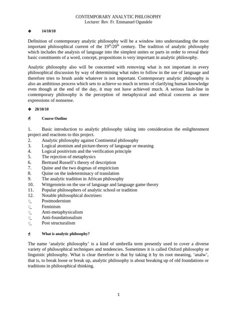 Analytic Philosophy Overview Pdf Analytic Philosophy Metaphysics