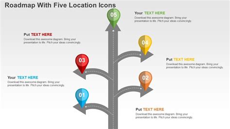 Roadmap With Five Location Icons Powerpoint Template