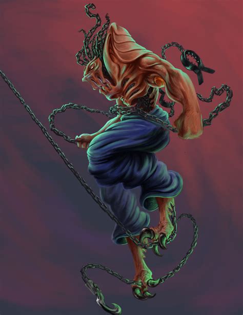 Absurdres Highres Chain Colored Skin Demon Hook Monster Muscular Pants Pink Eyes Red