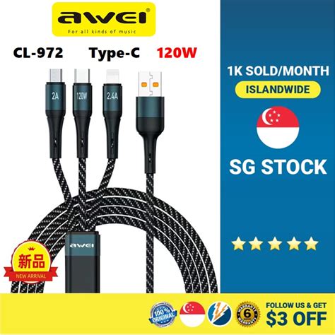 Remax Rc 199th 6a Vfan Awei New Cl 972 1m 3 In 1 Usb C 120w Lightn Ing 20w Super Fast Charging