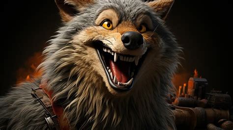 Premium Photo A 3d Cartoon Wolf Grinning Disney Style Art Photo