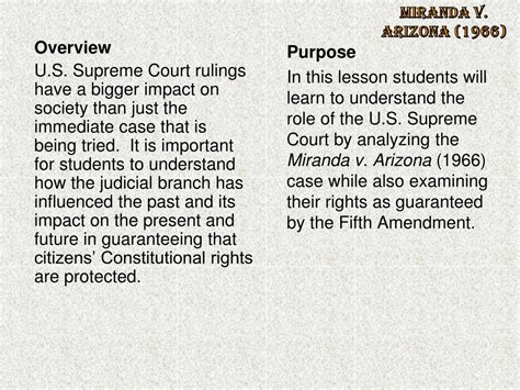 Ppt You Have The Right To Remain Silent Miranda V Arizona 1966