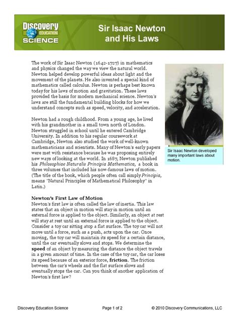Sir Isaac Newton And His Laws Newtons Laws Of Motion Force