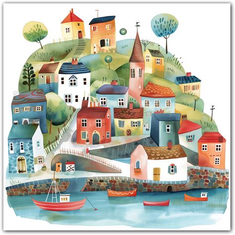 Vibrant Coastal Village Escape Art Print Jazz It Up Art