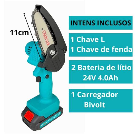 Mini Moto Serra Elétrica 2 Baterias 24v Portátil Eletroserra