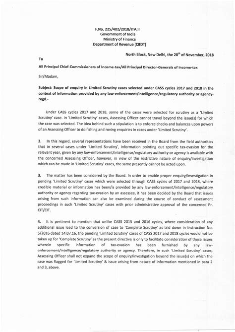 Scope Of Enquiry In Limited Scrutiny Cases Selected Under Cass Cycles