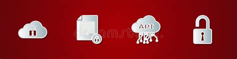 Set Cloud Computing Lock Document And Api Interface And Open Padlock