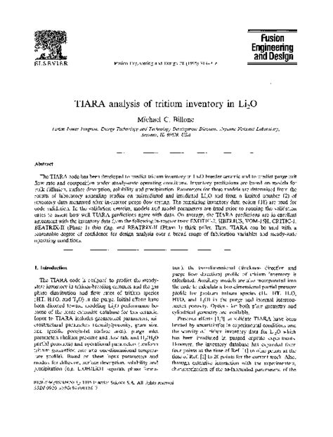 Pdf Tiara Analysis Of Tritium Inventory In Li2o
