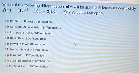 solved which of the following differentiation rules will be used to