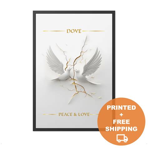 Dove Wall Art White Wall Art Kintsugi Art White And Gold Abstract Art White And Gold Wall