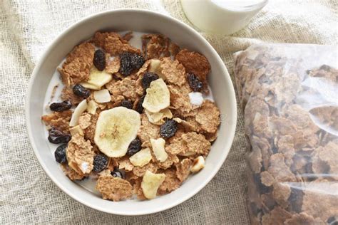 Fruit And Fiber Cereal On A Bowl The Concept Of Healthy Food Stock