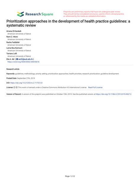 Pdf Prioritization Approaches In The Development Of Health Practice