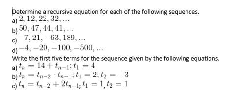 Solved Determine A Recursive Equation For Each Of The