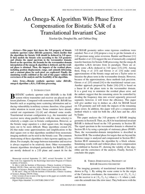 An Omega K Algorithm With Phase Error Pdf Telecommunications